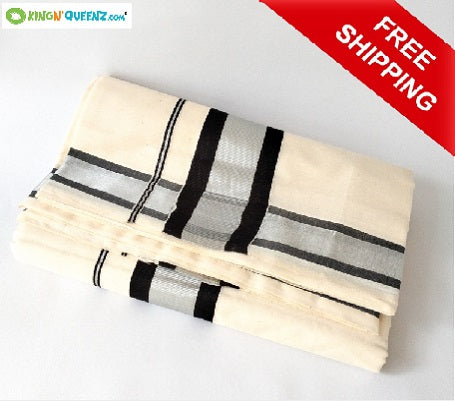 Kerala Set Saree Silver and Black Border – kingnqueenz.com