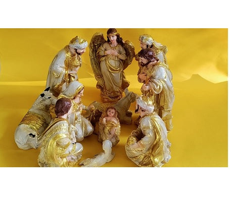 Christmas Crib Set Off white gold Nativity Scene set Online ...