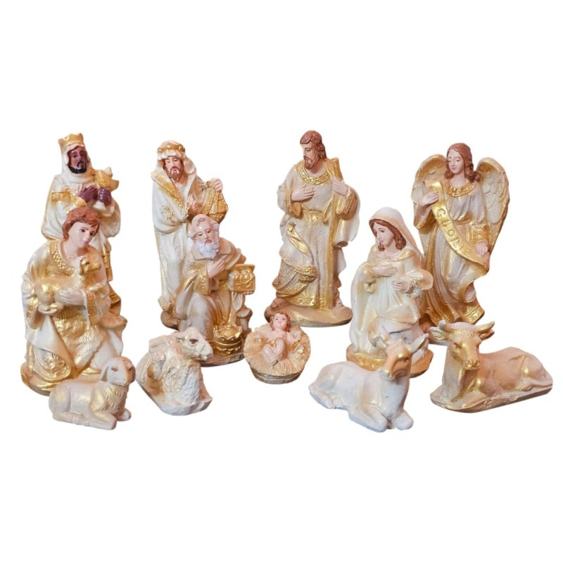 Christmas Crib Set Off white gold Nativity Scene set Online ...