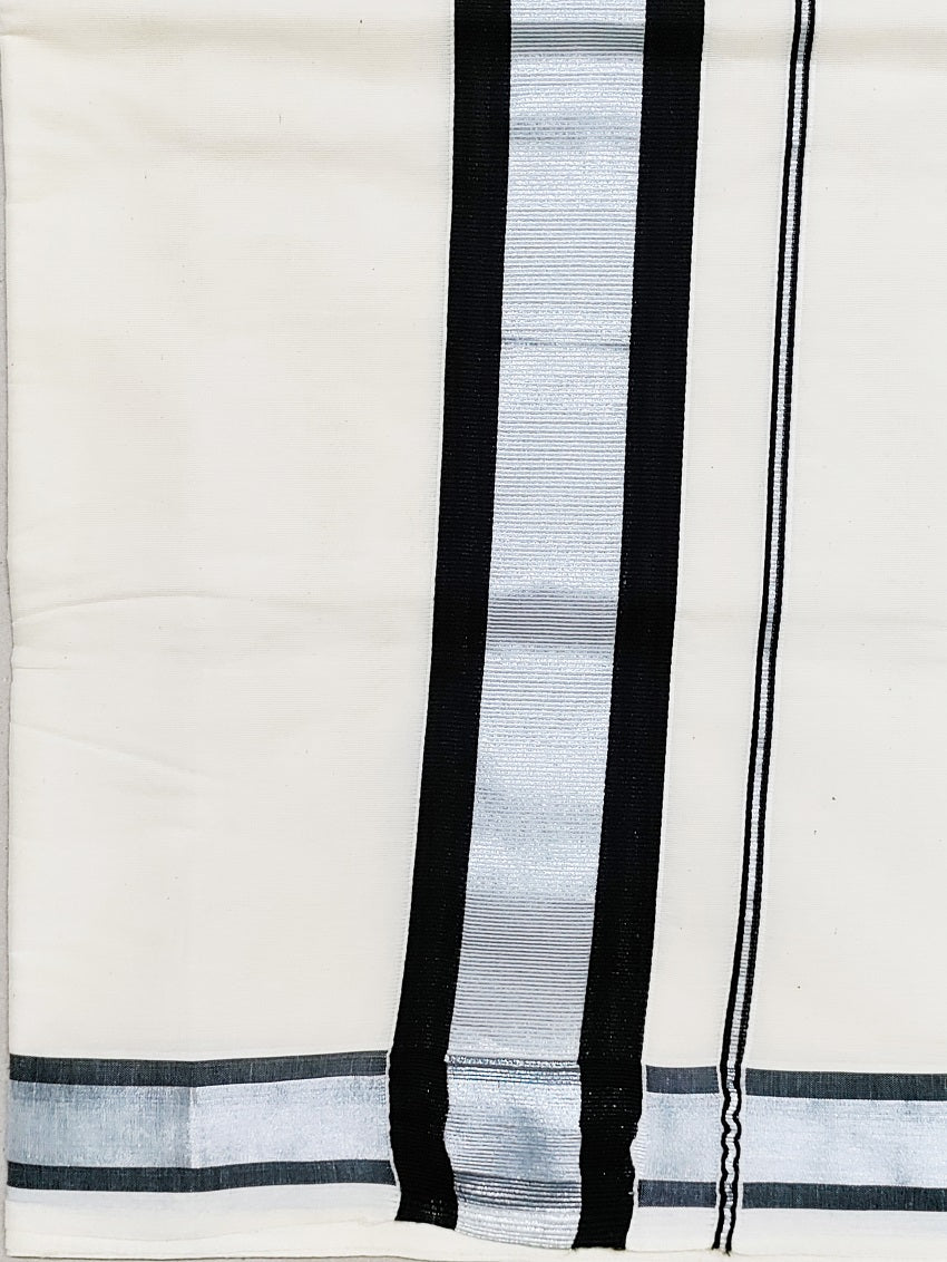 Kerala Set Saree Silver and Black Border – kingnqueenz.com